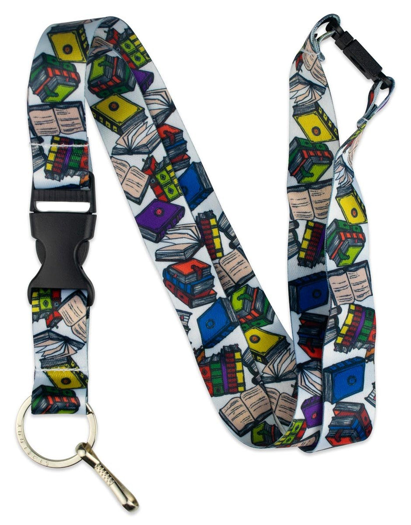 Books Lanyard with Breakaway, Buckle, and Flat Ring – Limeloot