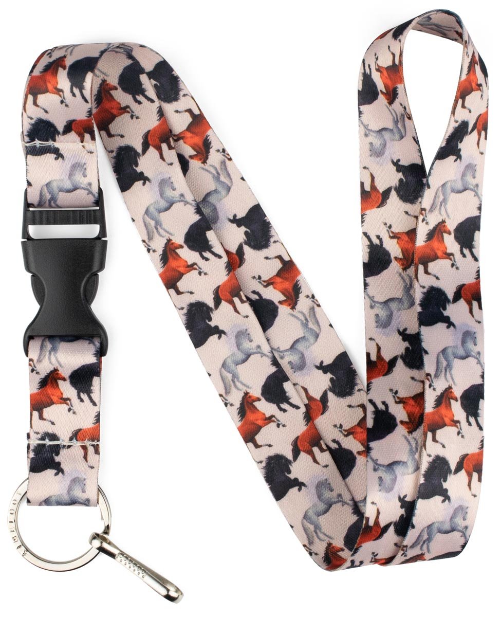 Horses Themed Lanyard with Buckle and Flat Ring - Limeloot